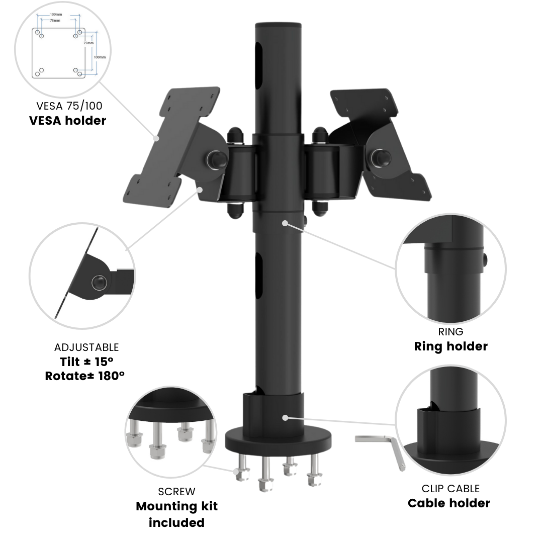 Double VESA 75/100 Ergonomic Mount | Modular POS Solution