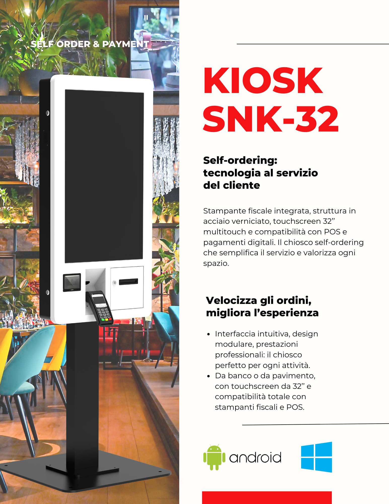 SNK-32 Self-Ordering Kiosk | Versatile Payment Solution
